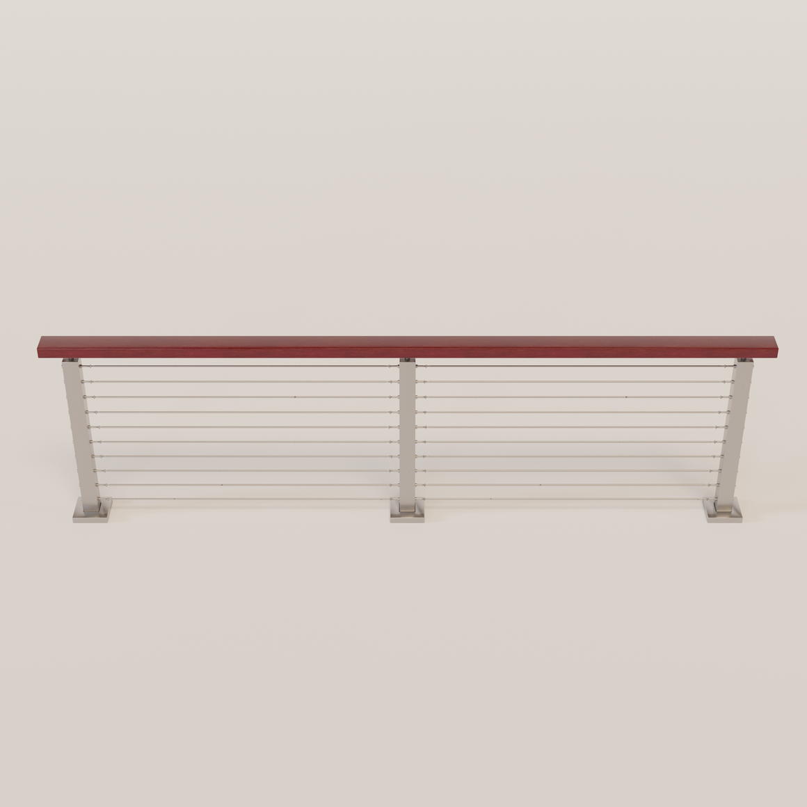 Cable Railing - Stainless Steel With Red Wood Top 8' Deck Mounted Stra ...