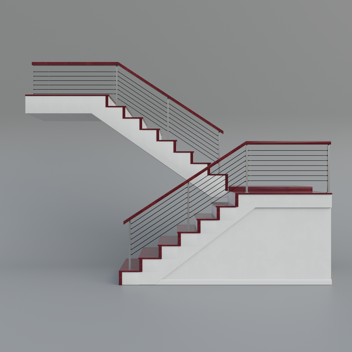 Cable Railing - Stainless Steel With Red Wood Top 8' Deck Mounted Stai ...