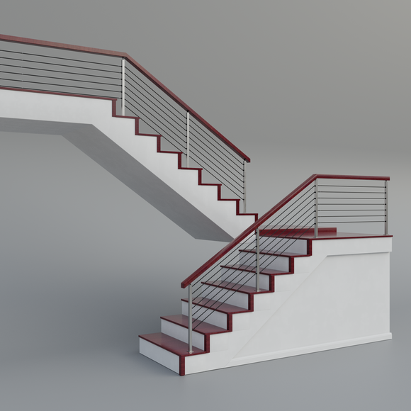 Cable Railing - Stainless Steel With Red Wood Top 8' Deck Mounted Stai ...