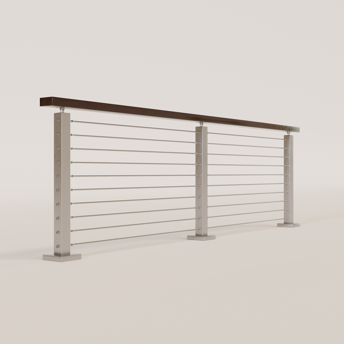 Cable Railing - Stainless Steel With Dark Wood Top 8' Deck Mounted Str ...